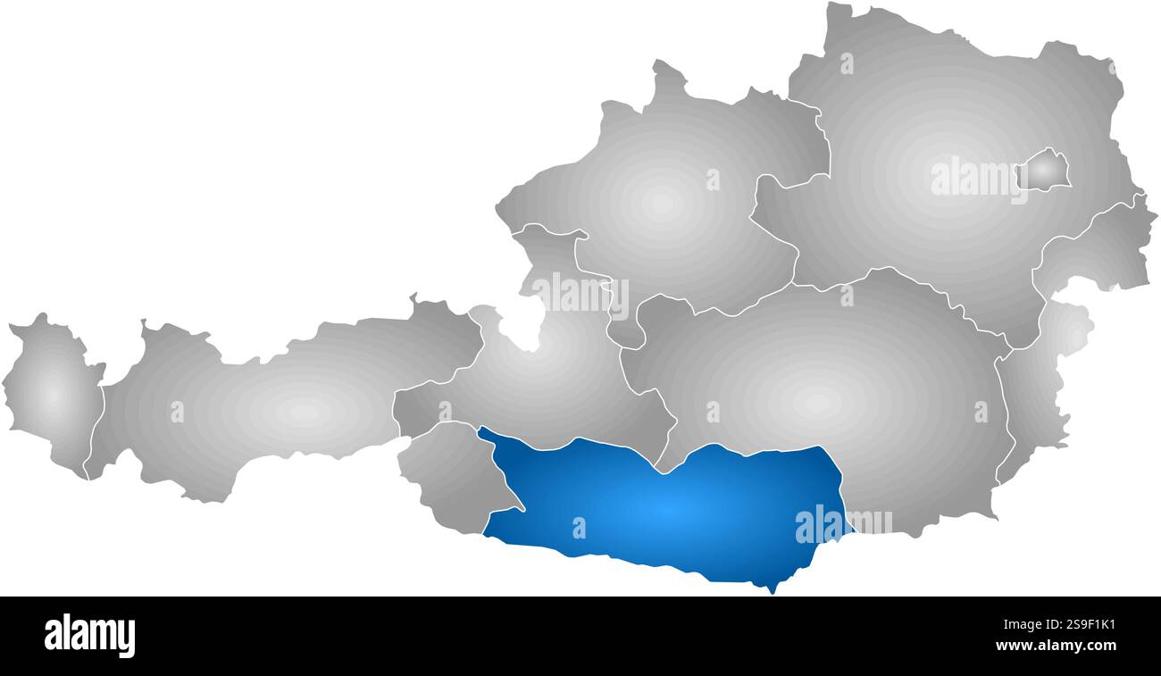 Map of Austria with the provinces, filled with a radial gradient, Carinthia is highlighted Stock ...