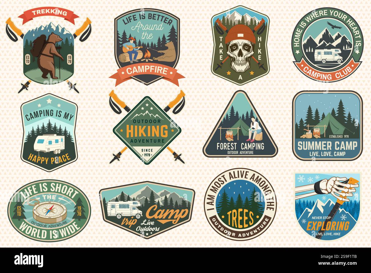 Set of Summer camp and hiking patches, badges. Vector. Concept for ...