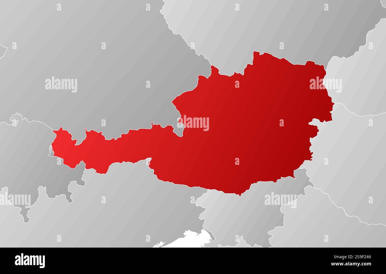 Map of Austria with the provinces and nearby countries, filled with a ...