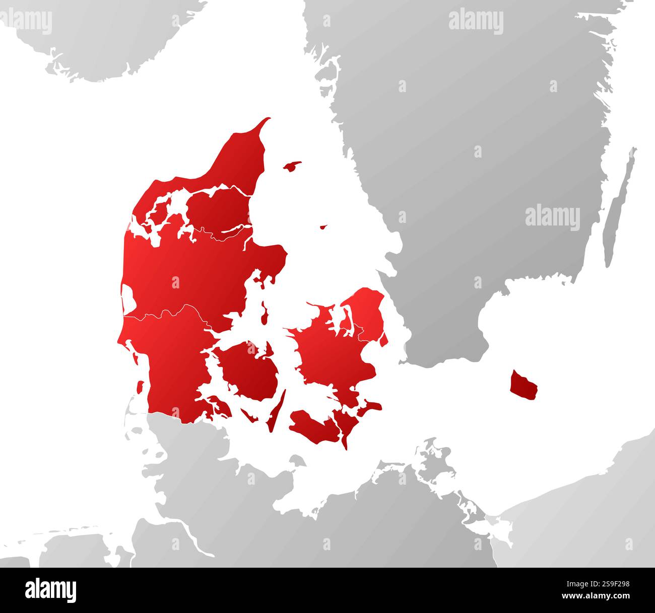 Map of Danmark with the provinces and nearby countries, filled with a ...