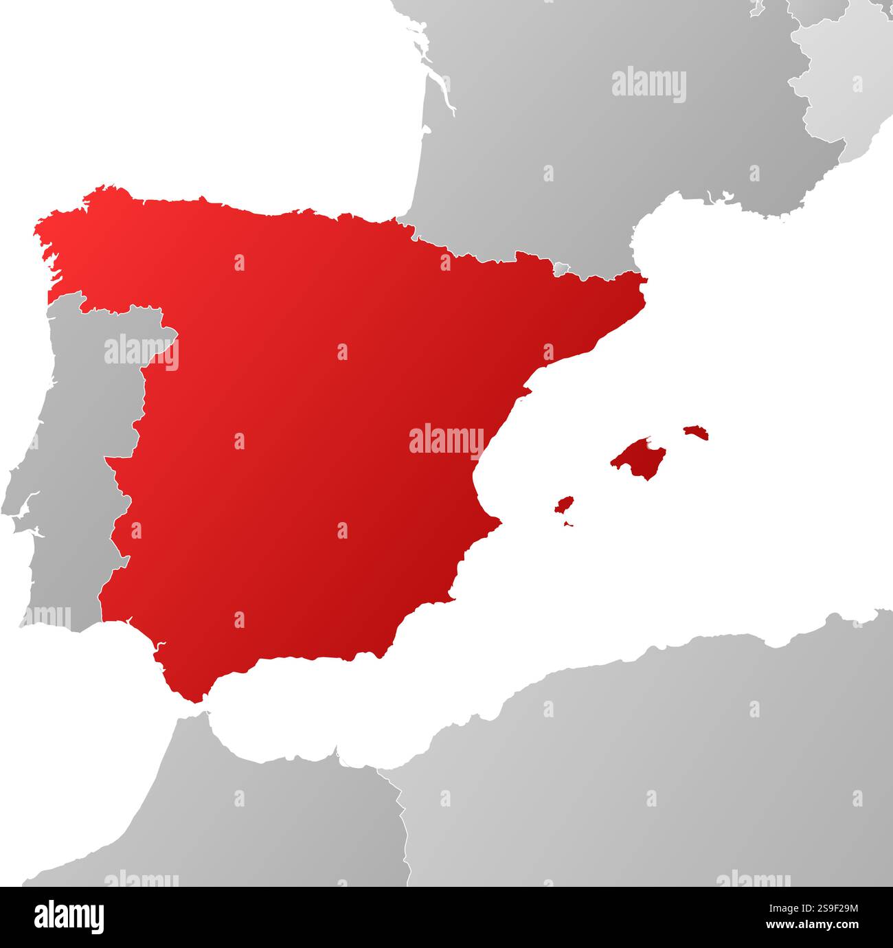 Map of Spain with the provinces and nearby countries, filled with a ...