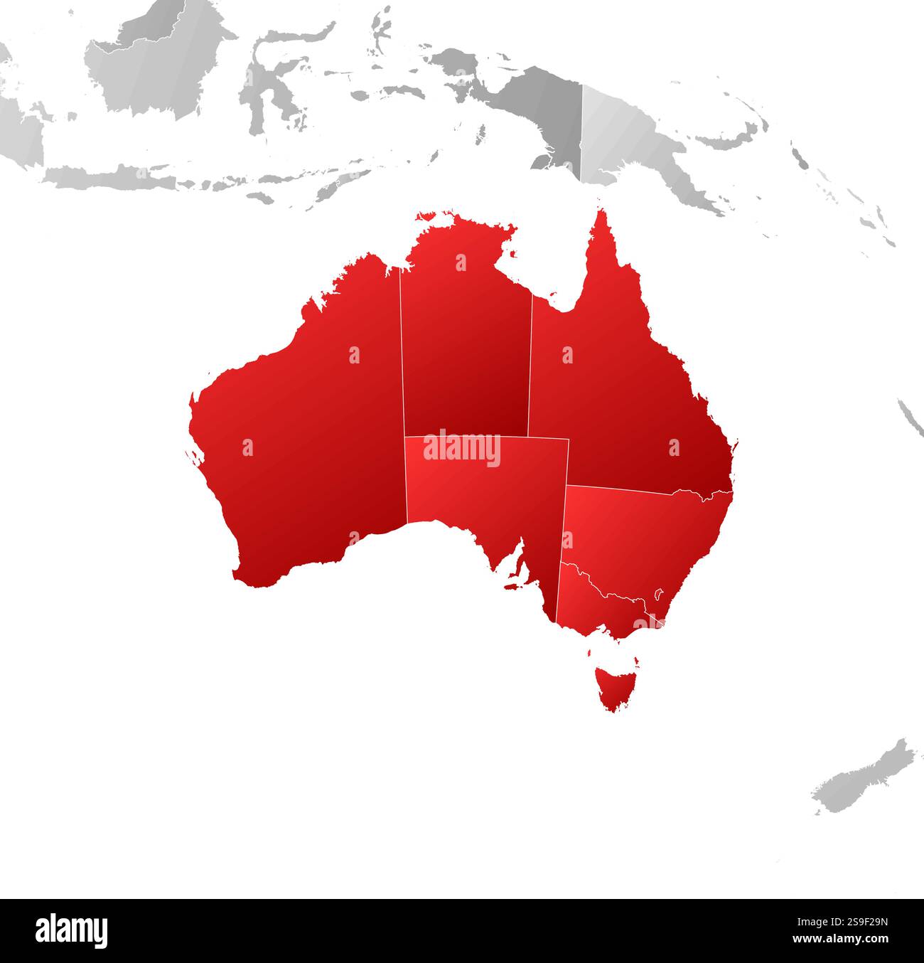 Map of Australia with the provinces and nearby countries, filled with a ...