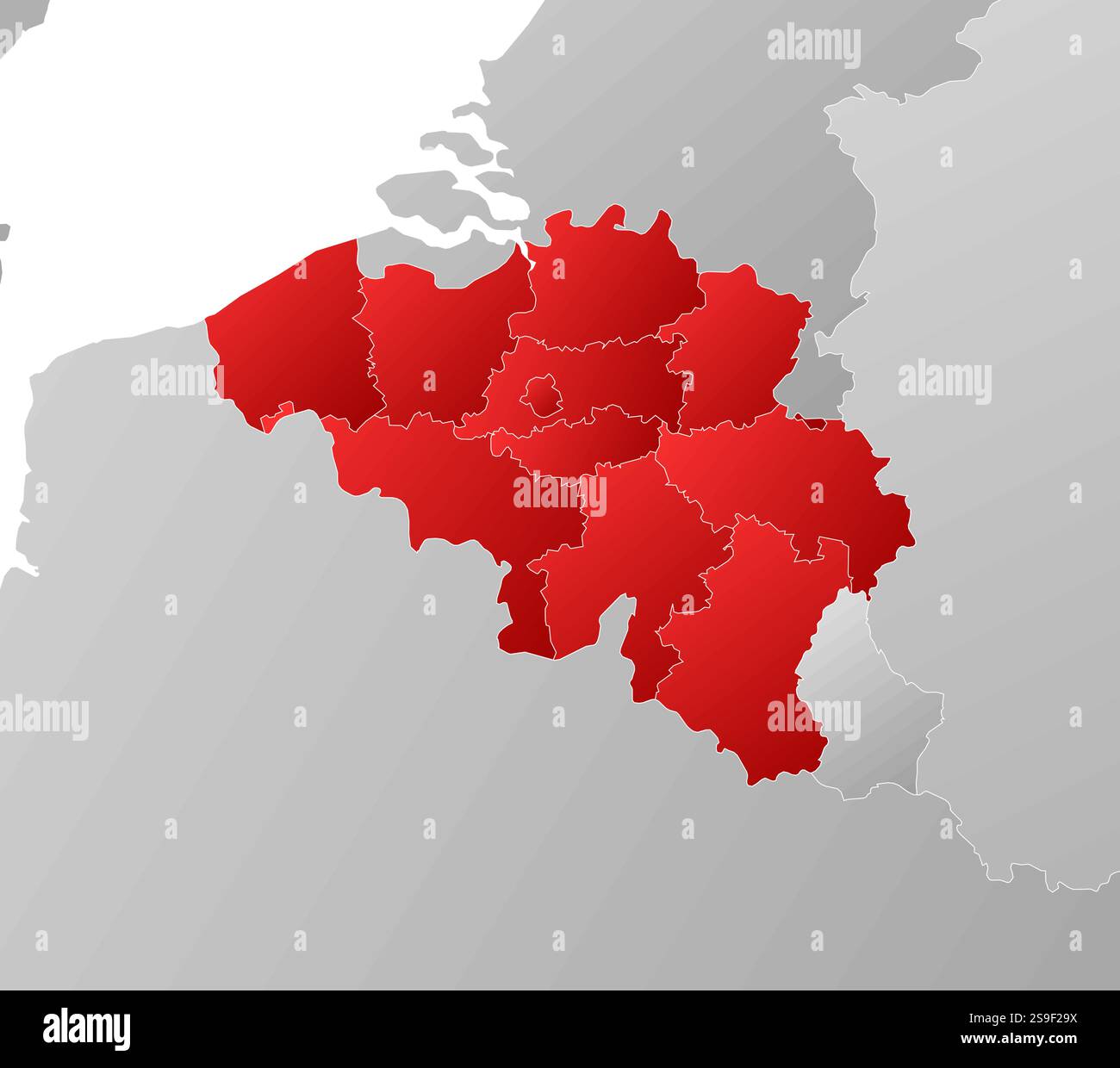 Map of Belgium with the provinces and nearby countries, filled with a ...