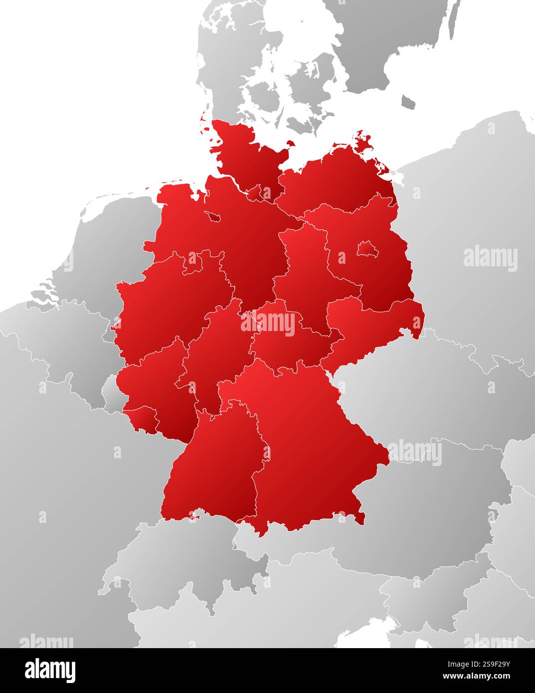 Map of Germany with the provinces and nearby countries, filled with a ...