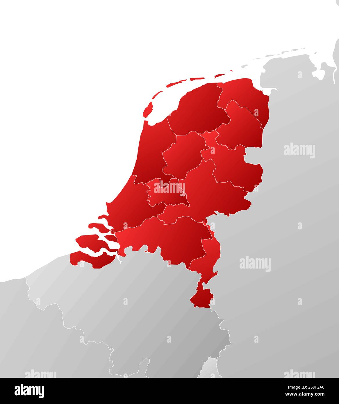 Map of Netherlands with the provinces and nearby countries, filled with ...
