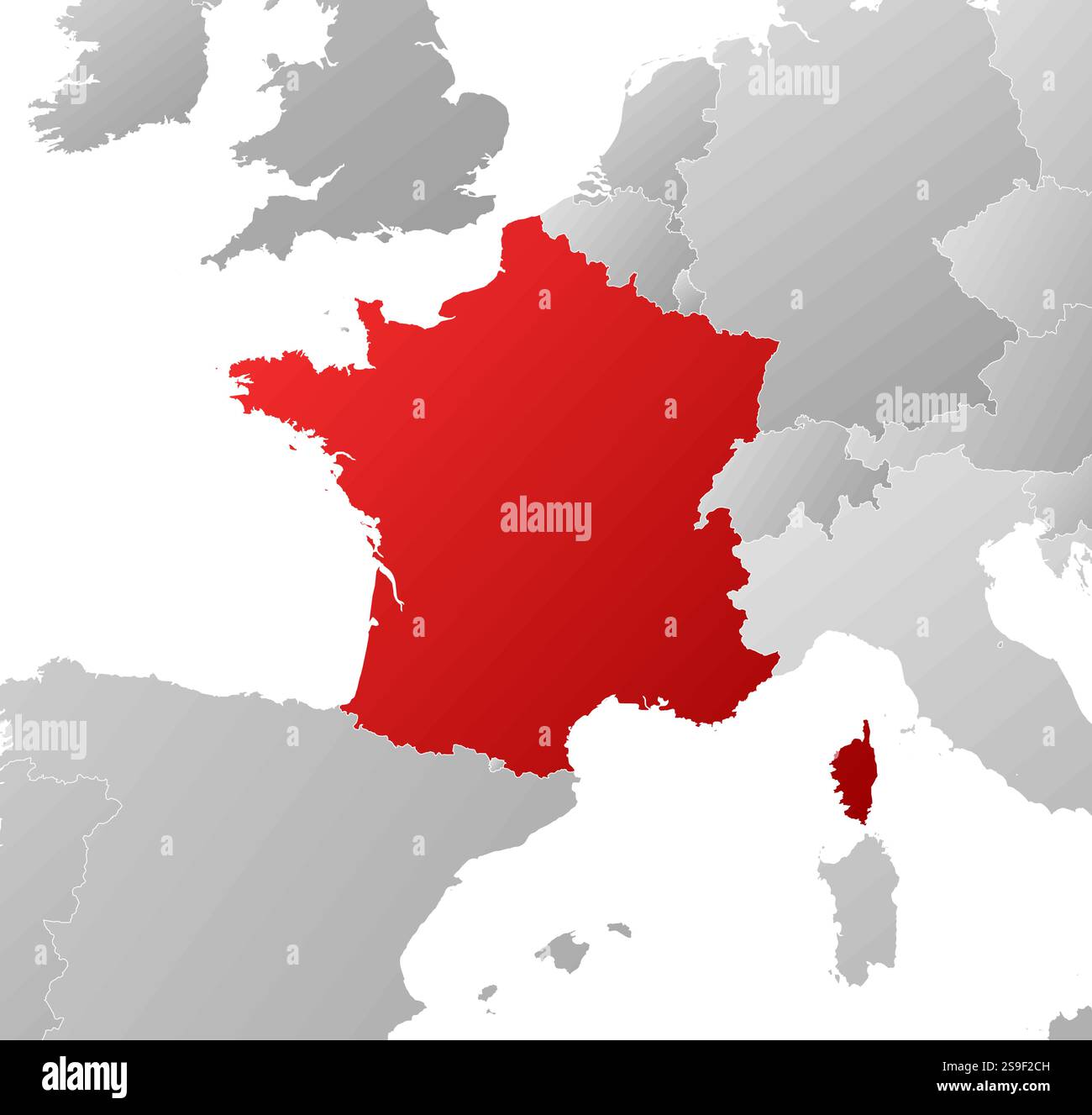 Map of France with the provinces and nearby countries, filled with a ...
