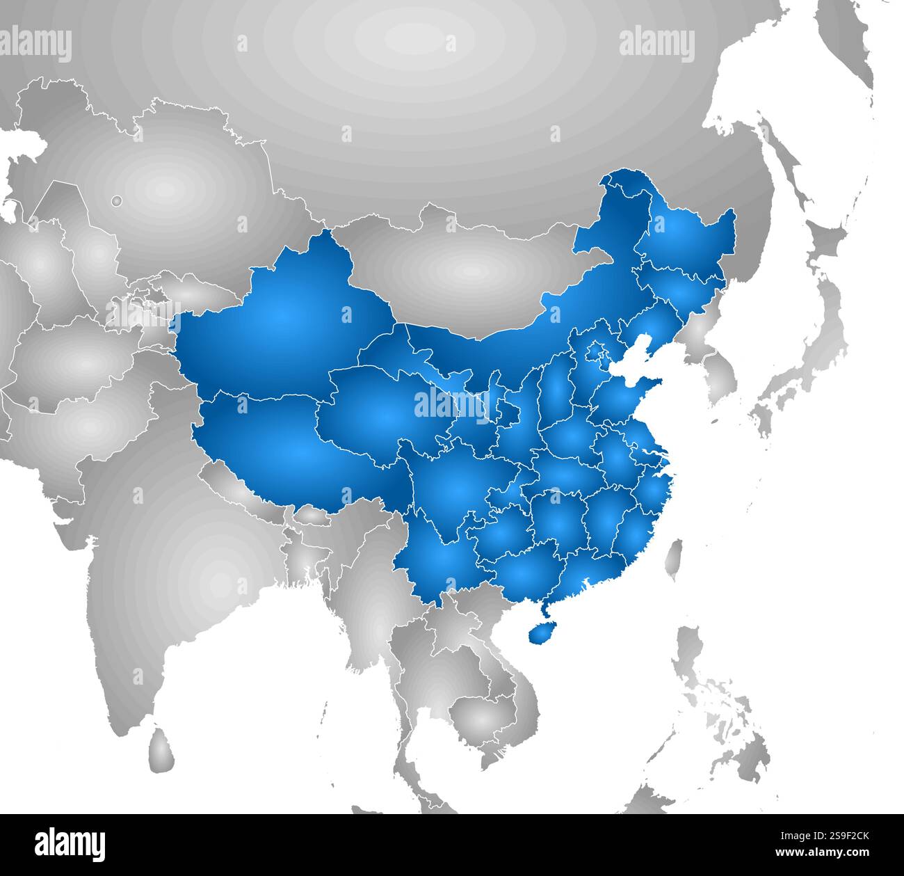 Map of China with the provinces and nearby countries, filled with a ...