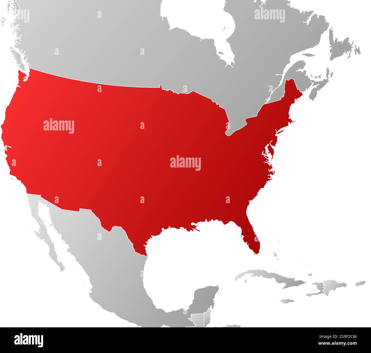 Map of United States with the provinces and nearby countries, filled ...