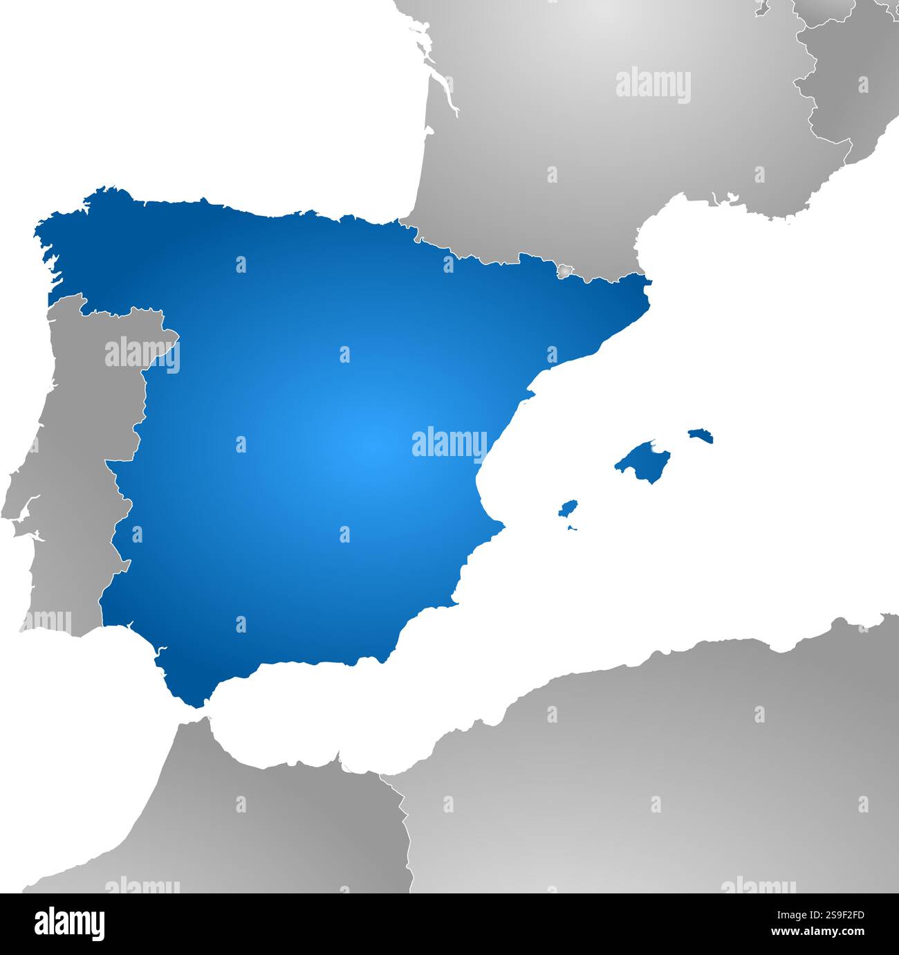 Map of Spain with the provinces and nearby countries, filled with a ...