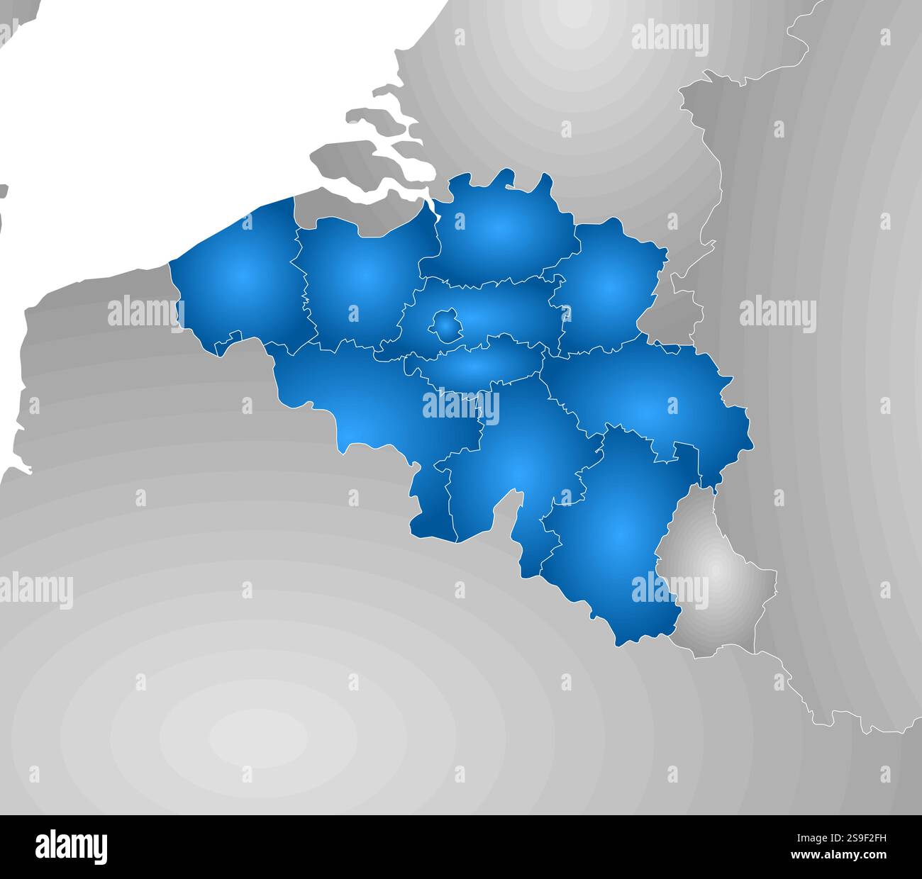 Map of Belgium with the provinces and nearby countries, filled with a ...