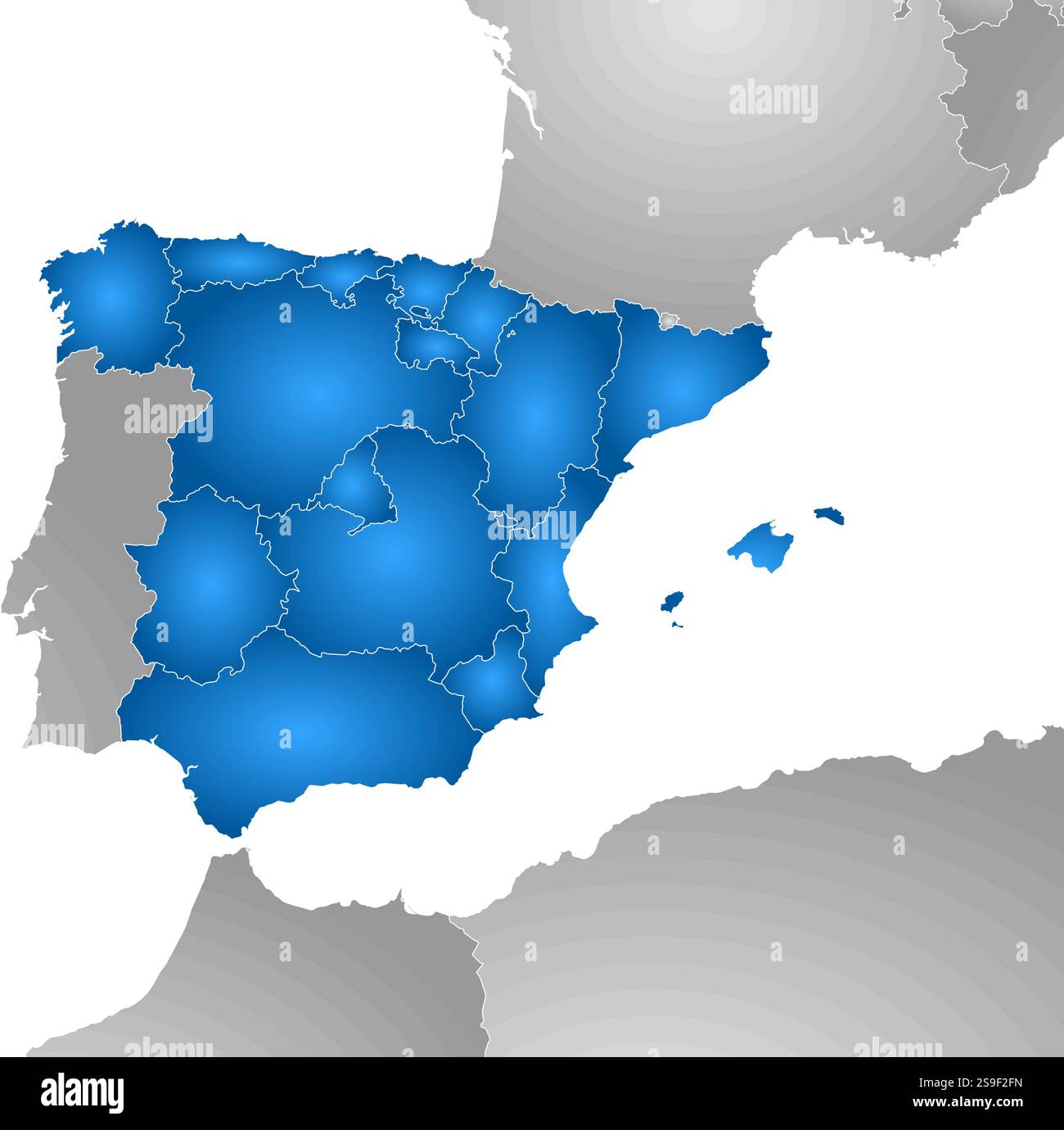 Map of Spain with the provinces and nearby countries, filled with a ...