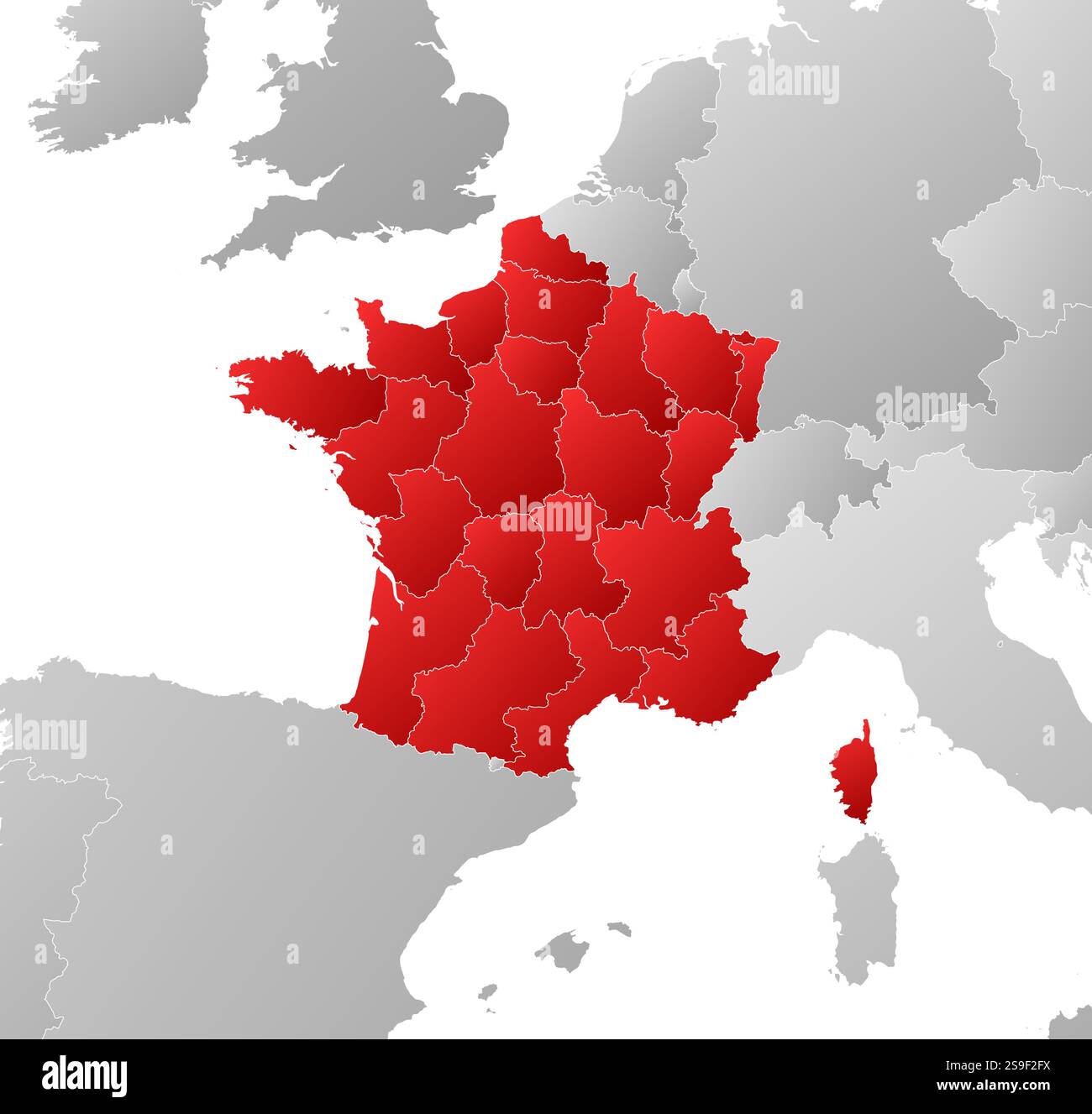 Map of France with the provinces and nearby countries, filled with a ...
