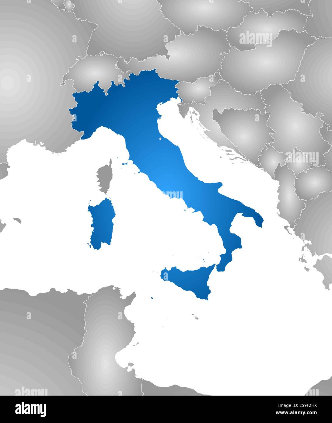 Map of Italy with the provinces and nearby countries, filled with a ...