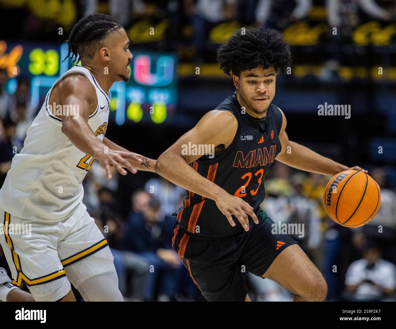 January 25 2025 Berkeley, CA U.S.A. Miami guard Austin Swartz (23 ...