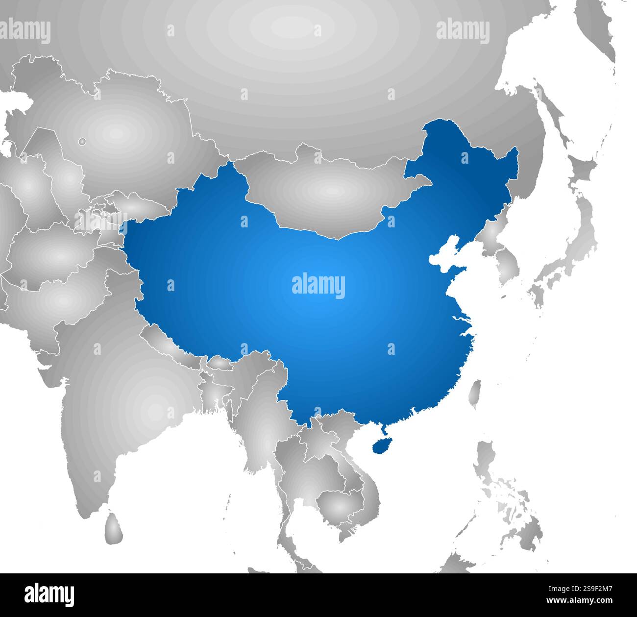 Map of China with the provinces and nearby countries, filled with a ...