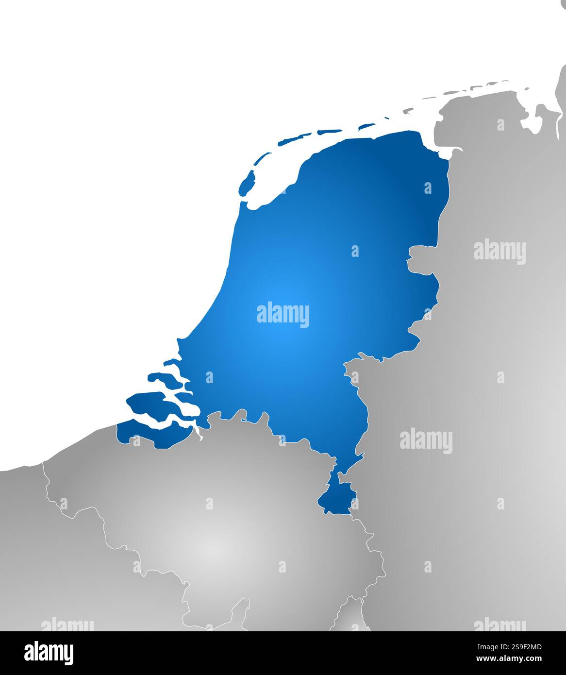 Map of Netherlands with the provinces and nearby countries, filled with ...