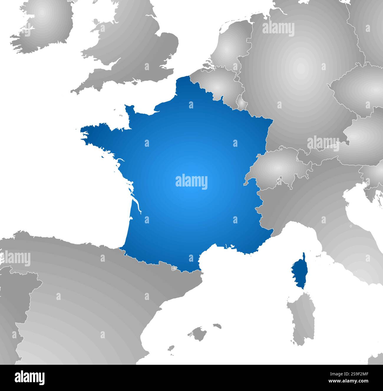 Map of France with the provinces and nearby countries, filled with a ...