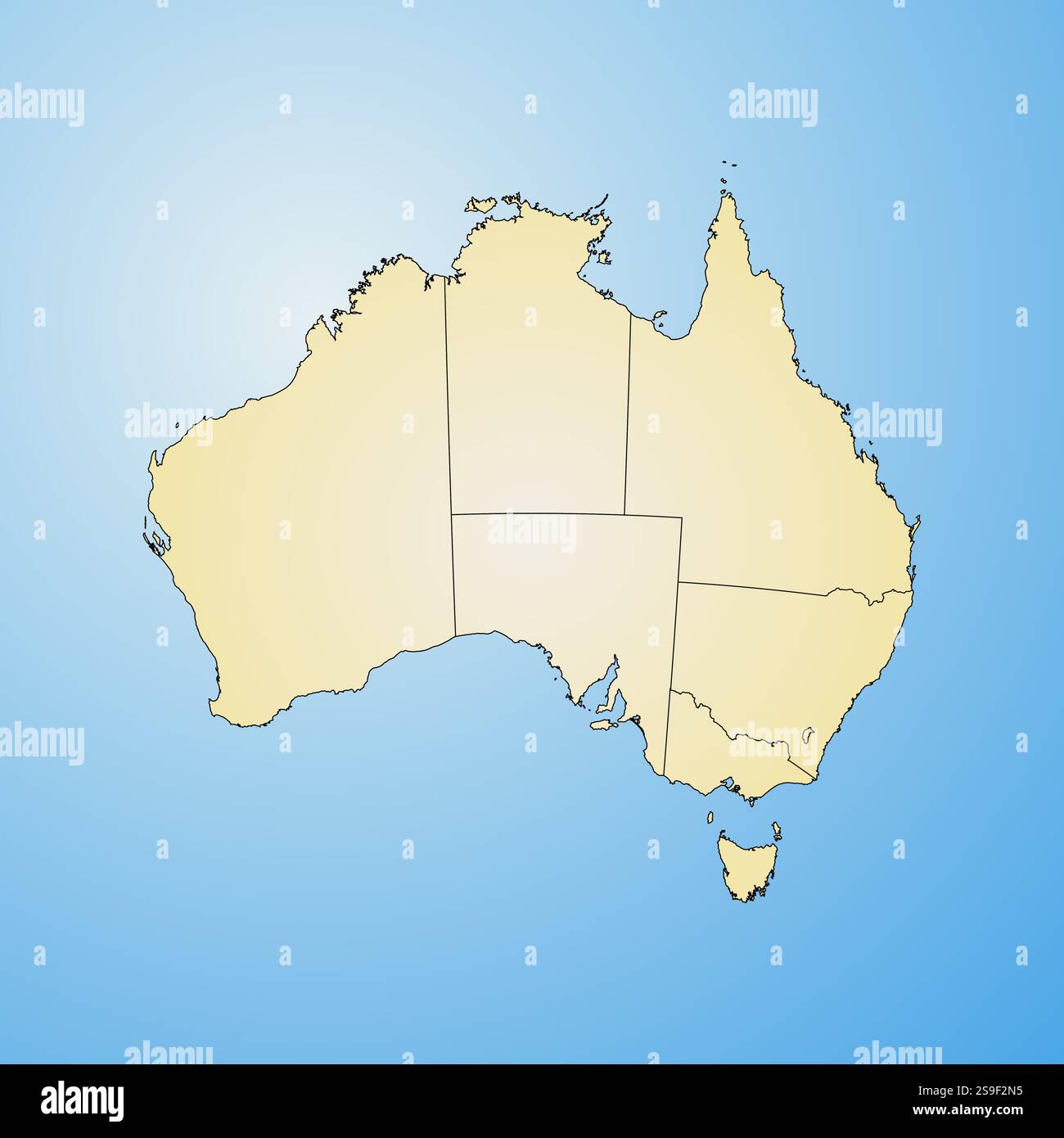 Map of Australia with the provinces, filled with a radial gradient ...