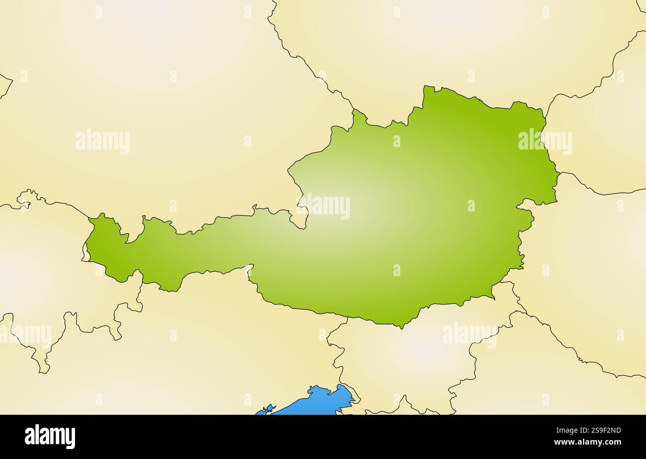 Map of Austria and nearby countries, filled with a radial gradient ...