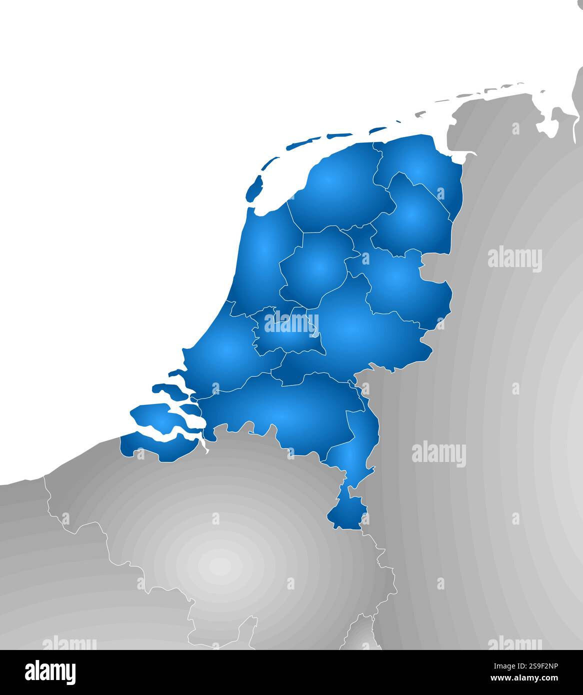 Map of Netherlands with the provinces and nearby countries, filled with ...