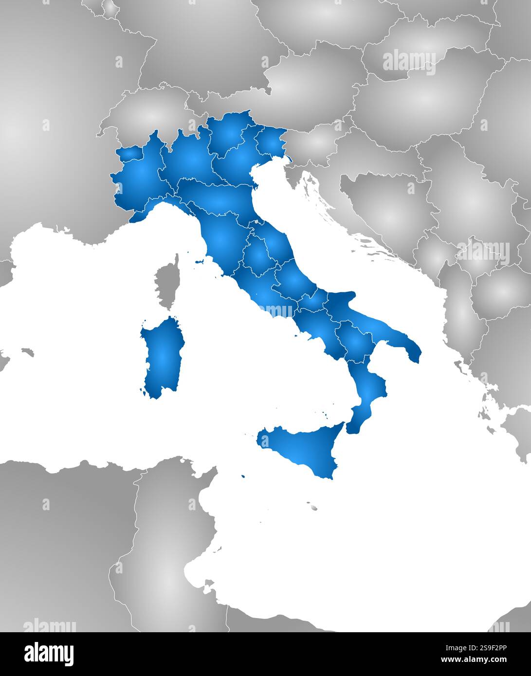Map of Italy with the provinces and nearby countries, filled with a ...