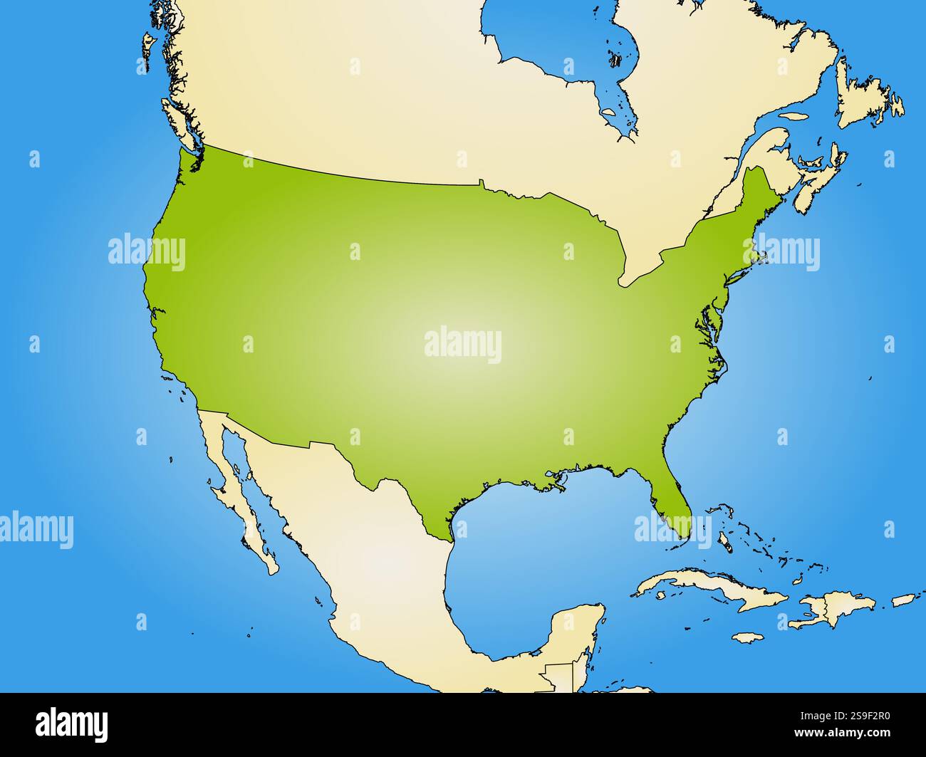 Map of United States and nearby countries, filled with a radial ...
