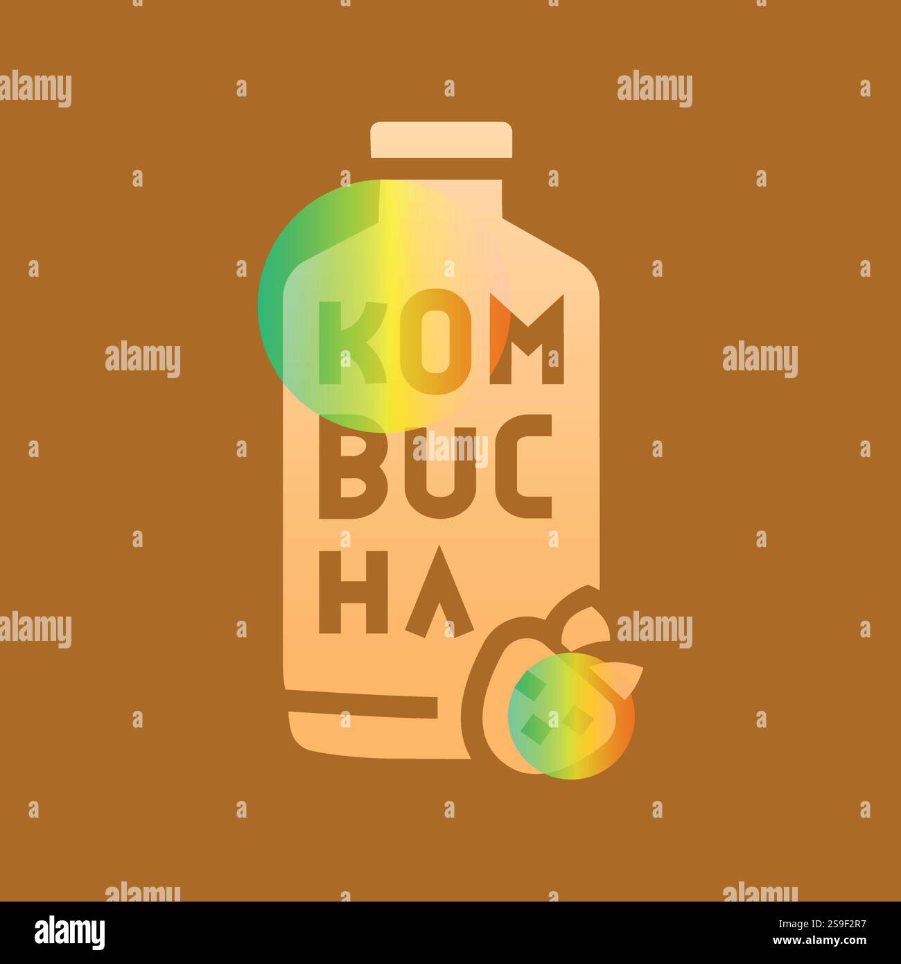 Kombucha homemade tea in bottle glassmorphism illustration ...