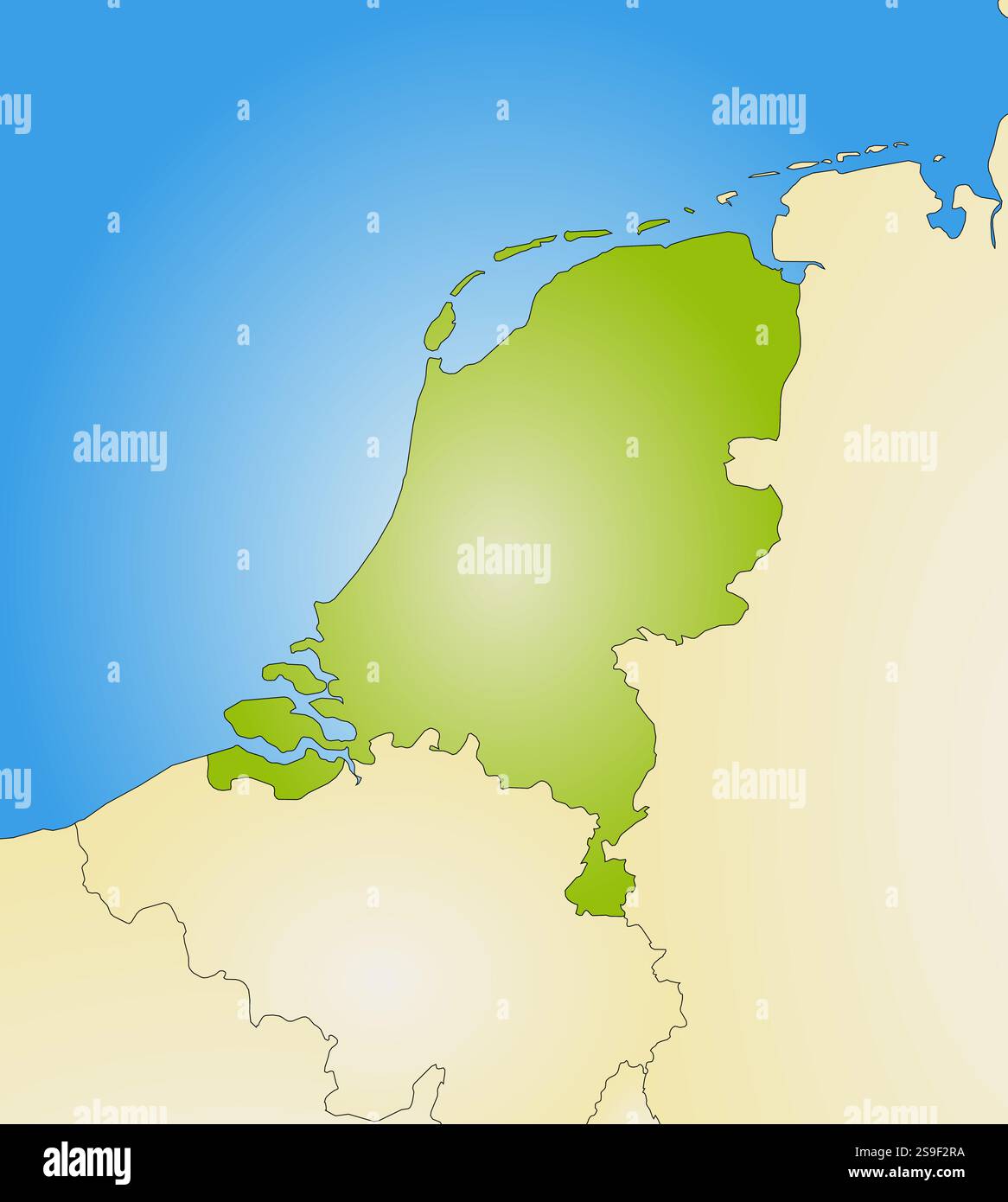 Map of Netherlands and nearby countries, filled with a radial gradient ...