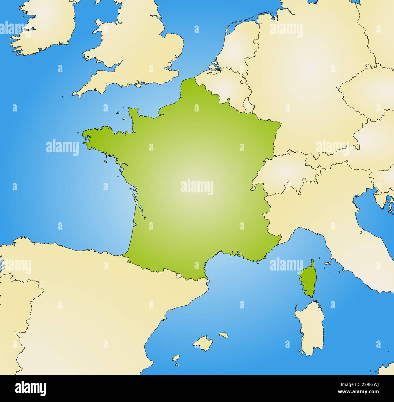 Map of France and nearby countries, filled with a radial gradient Stock ...