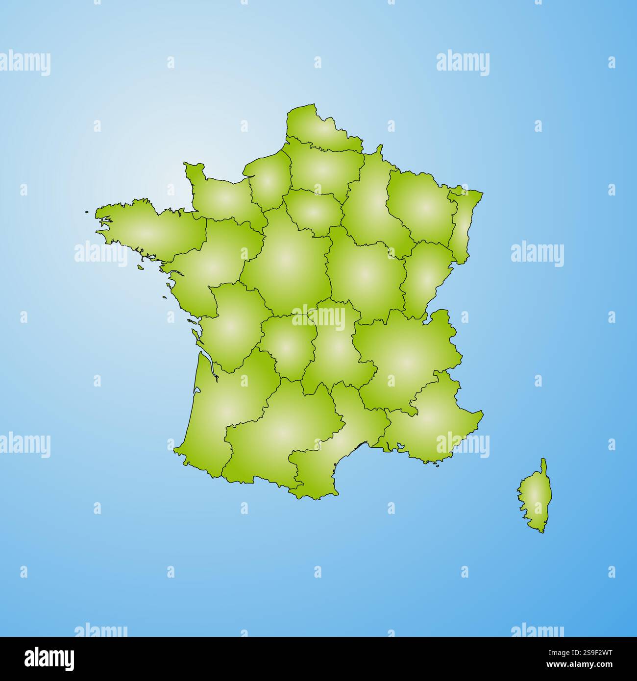 Map of France with the provinces, filled with a radial gradient Stock ...