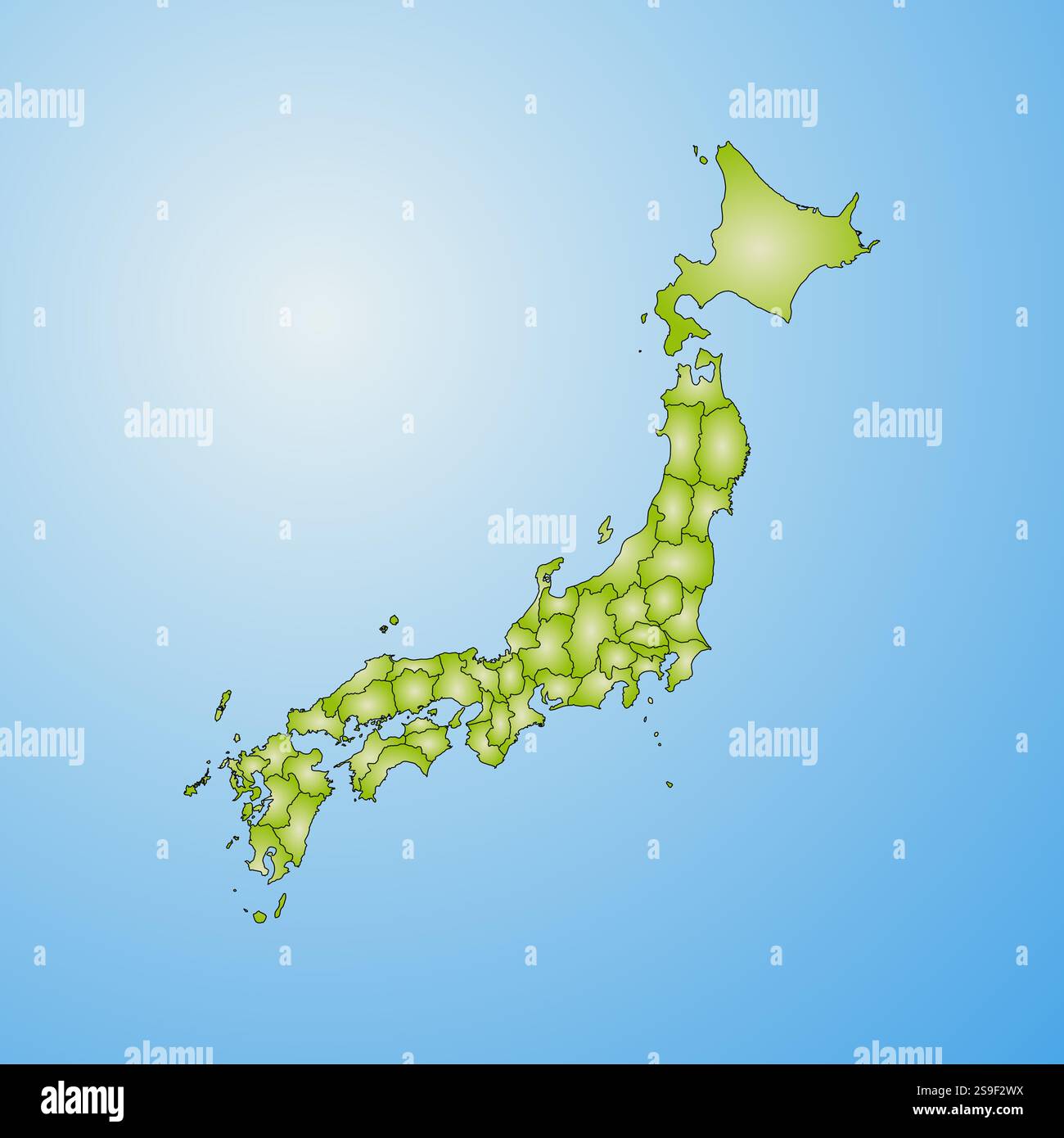 Map of Japan with the provinces, filled with a radial gradient Stock ...