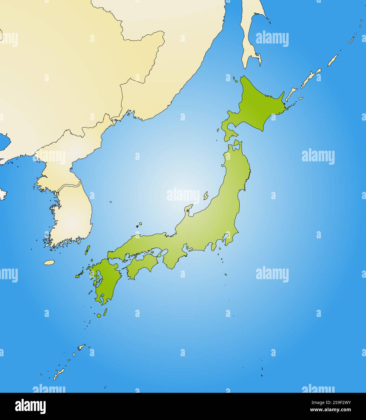 Map of Japan and nearby countries, filled with a radial gradient Stock ...
