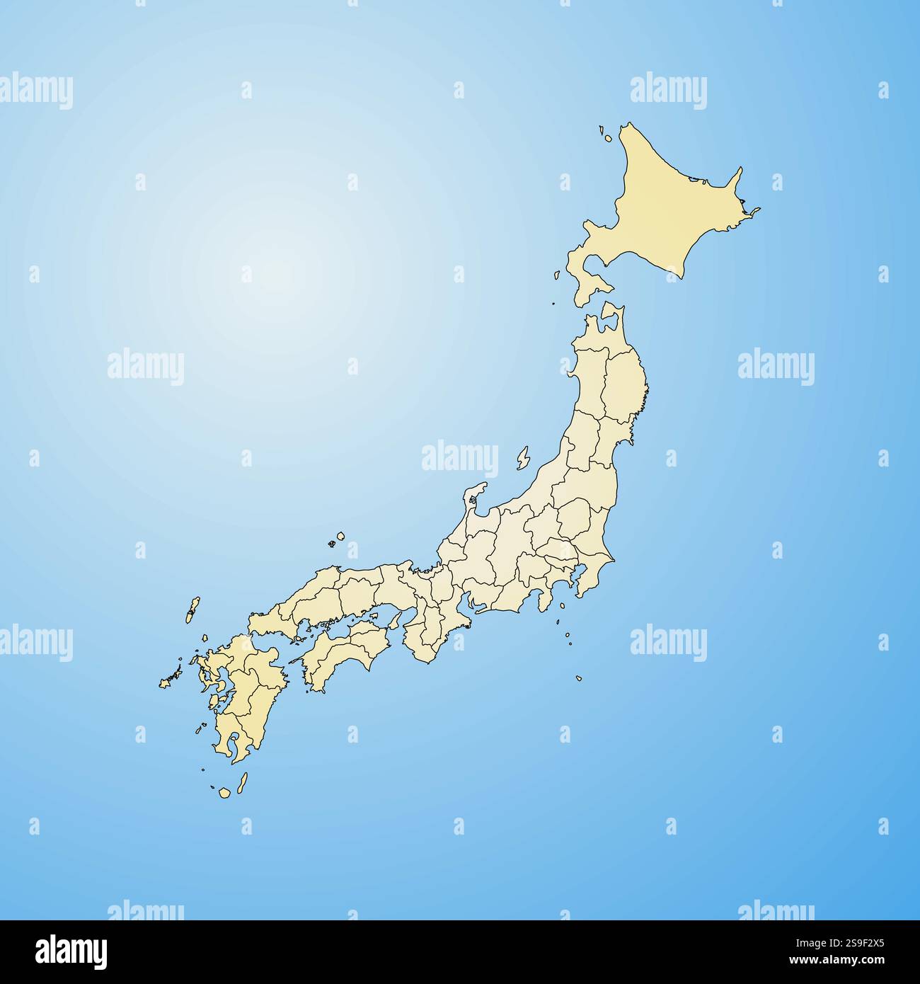 Map of Japan with the provinces, filled with a radial gradient Stock ...
