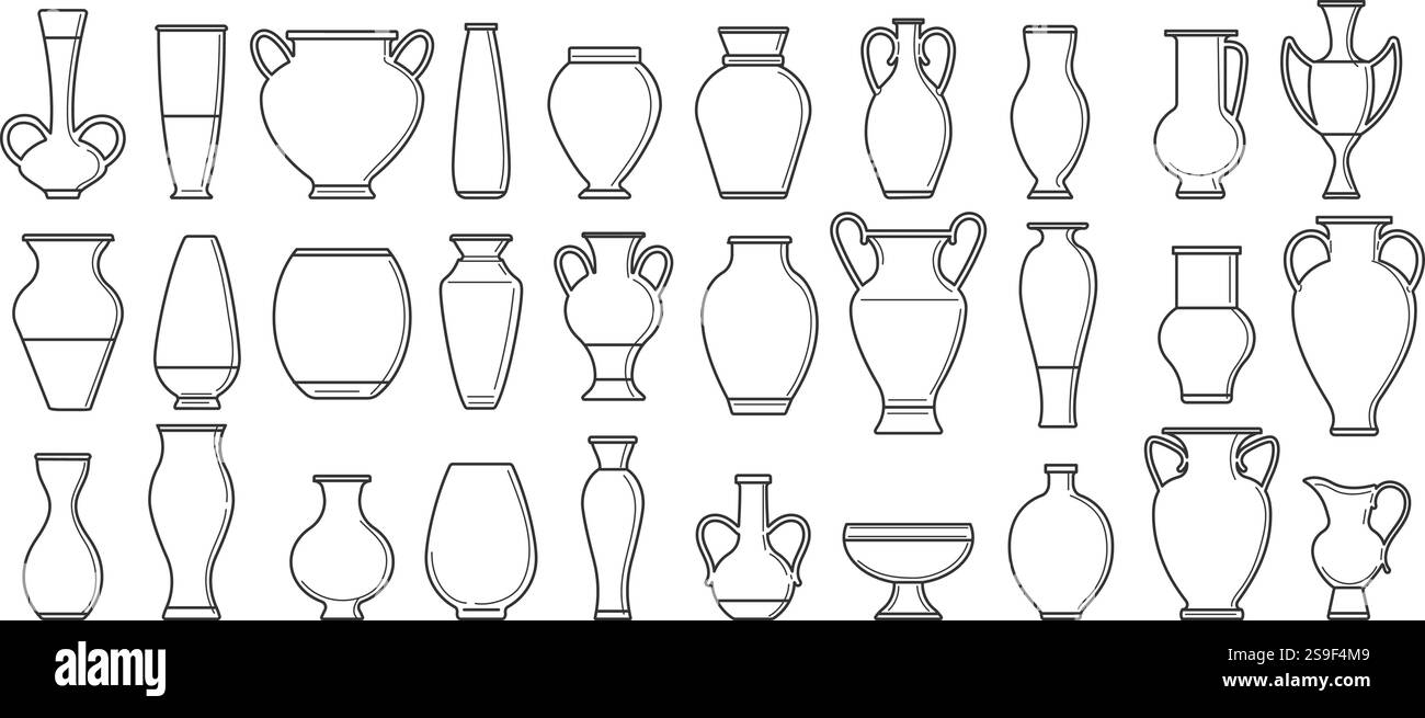 Vintage vases icon collection. Black vases outline set isolated vector ...