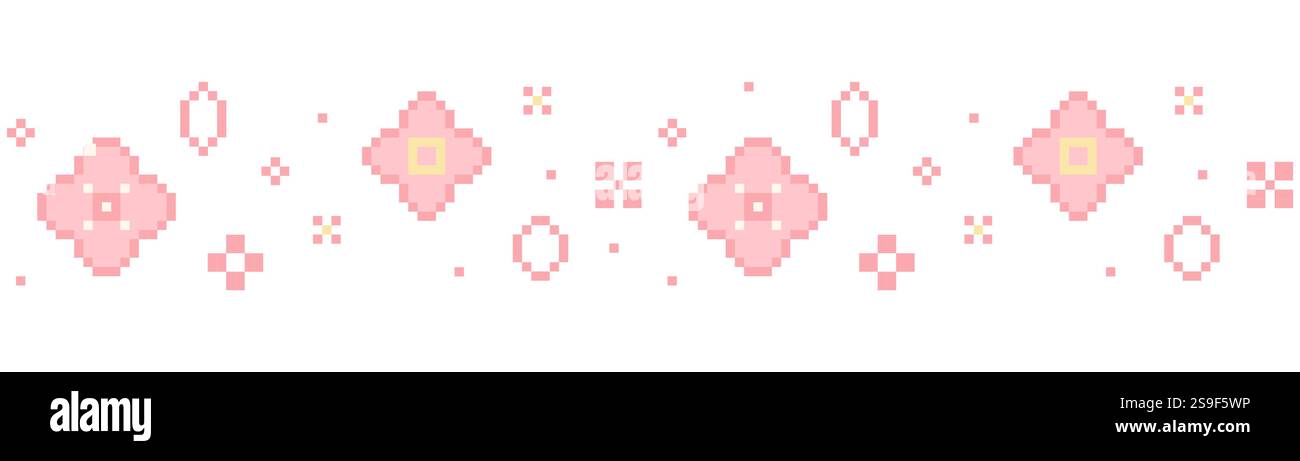 Sakura pixel seamless border, cherry flowers, petal blossom. 8 bit ...