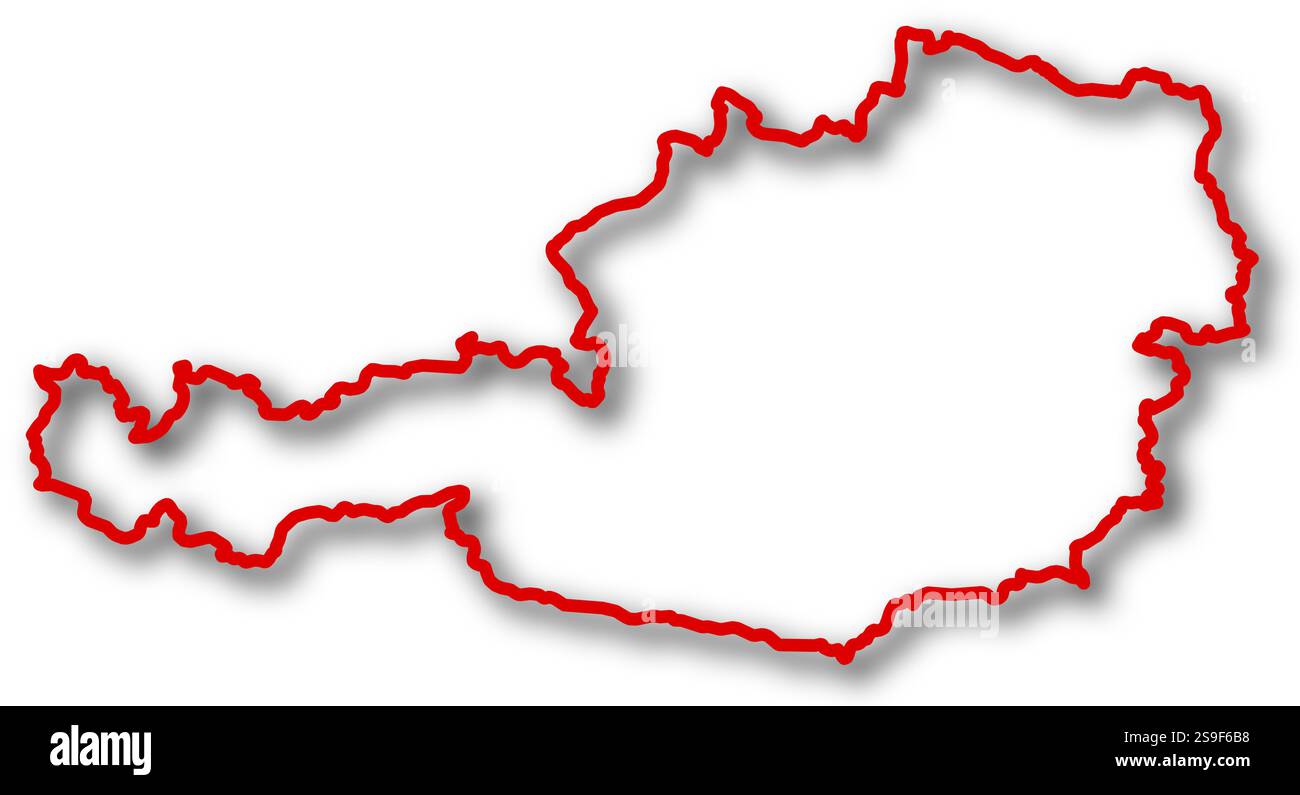 Map of Austria in red contour lines with Shadow Stock Vector Image ...