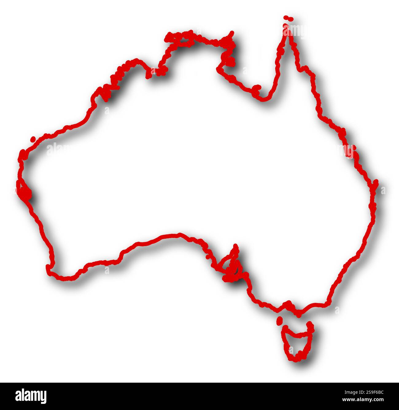 Map of Australia in red contour lines with Shadow Stock Vector Image ...