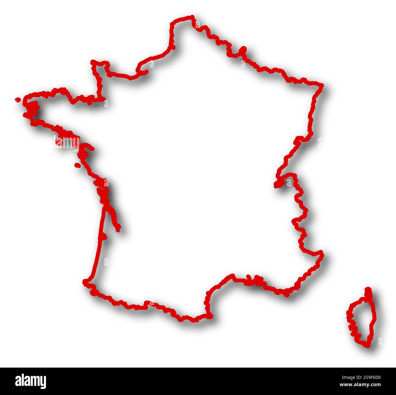 Map of France in red contour lines with Shadow Stock Vector Image & Art ...