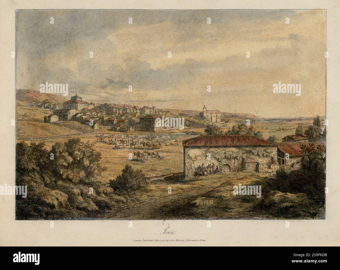 Irun, Spain. vintage scenery illustration by Robert Batty, early 19th ...