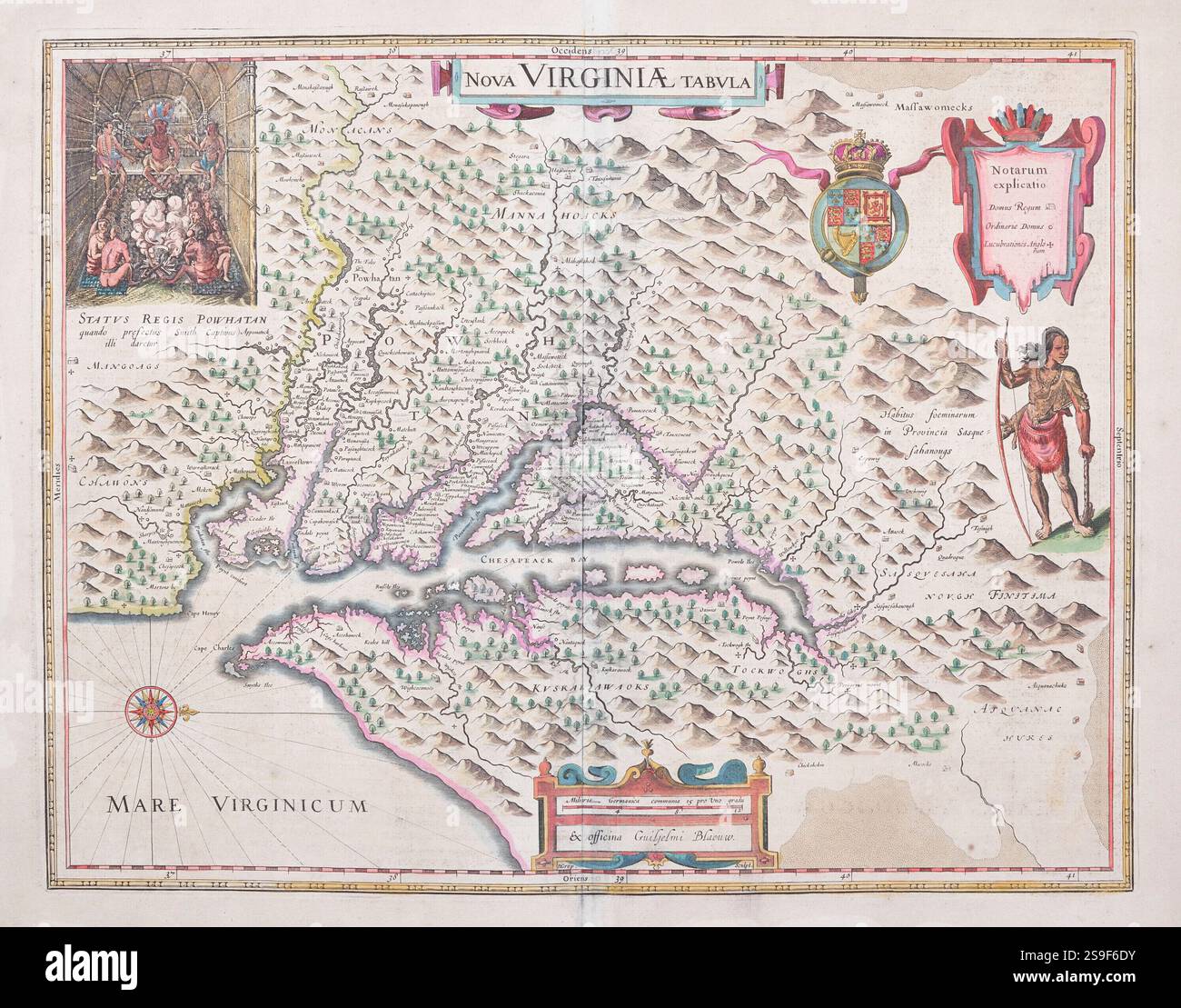 Nova Virginiae tabula , Virginia Map by Willem Janszoon Blaeu. 1630 Stock Photo - Alamy