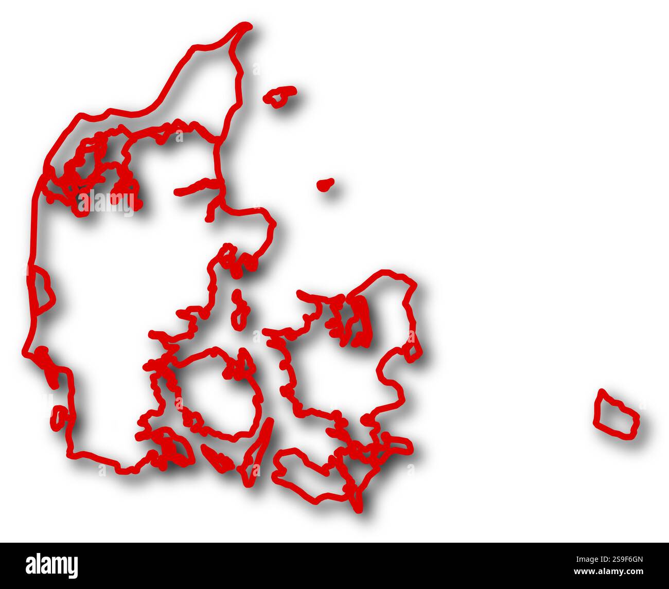 Map of Danmark in red contour lines with Shadow Stock Vector Image ...