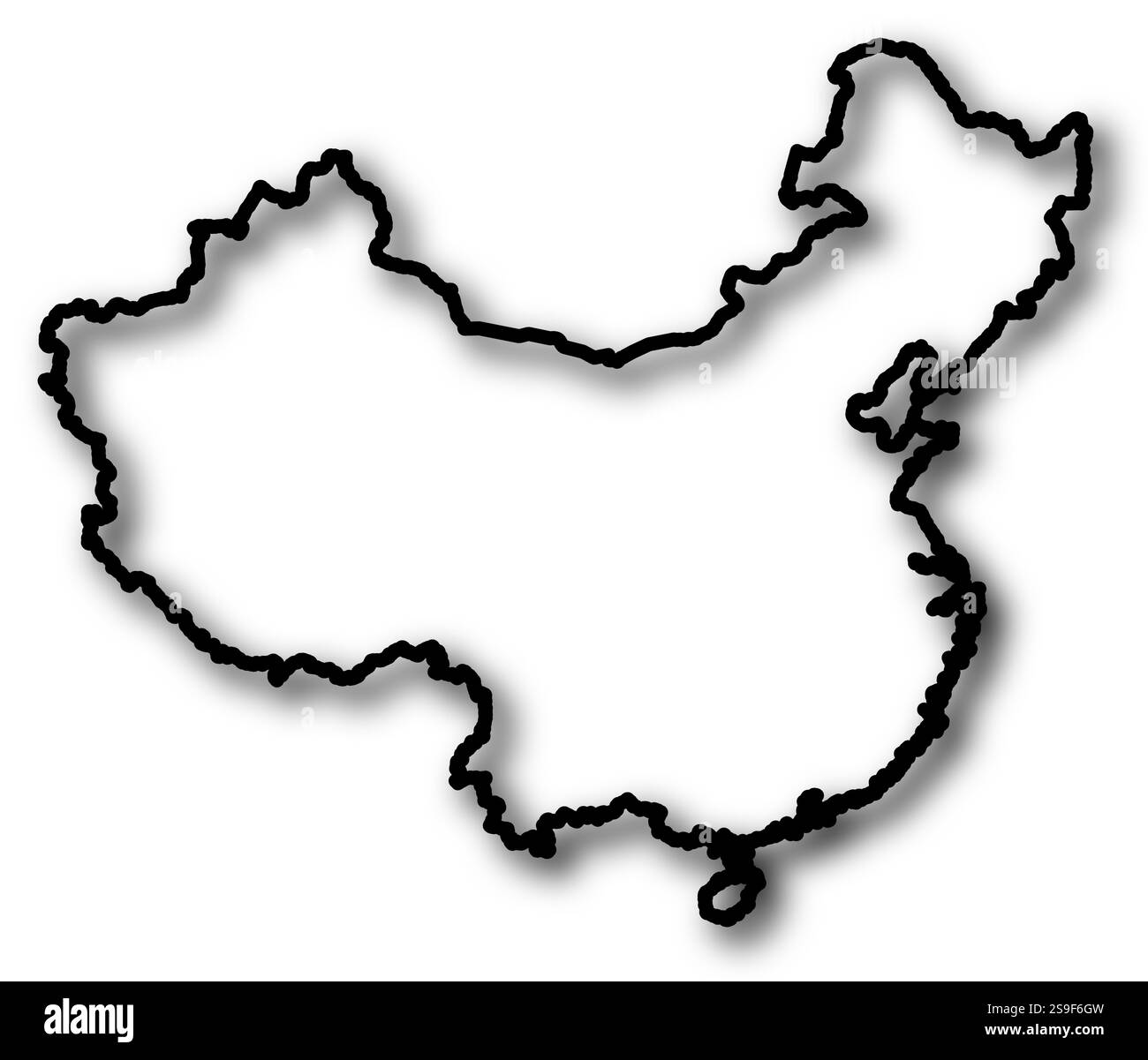 Map of China in a black contour line with Shadow Stock Vector Image ...