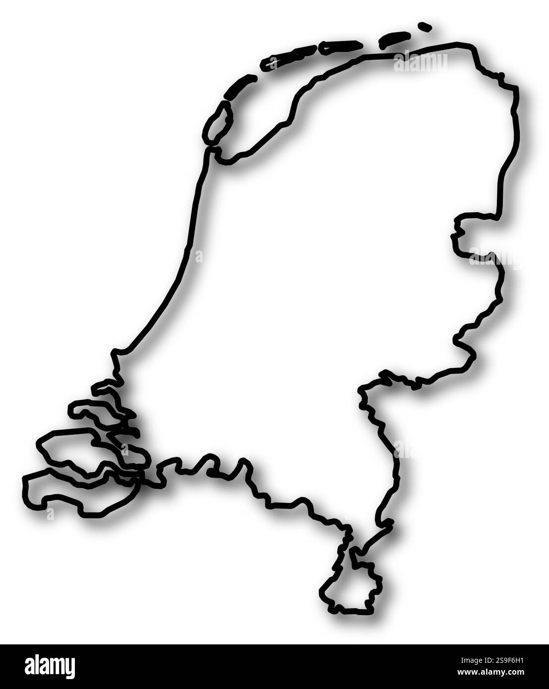 Map of Netherlands in a black contour line with Shadow Stock Vector ...