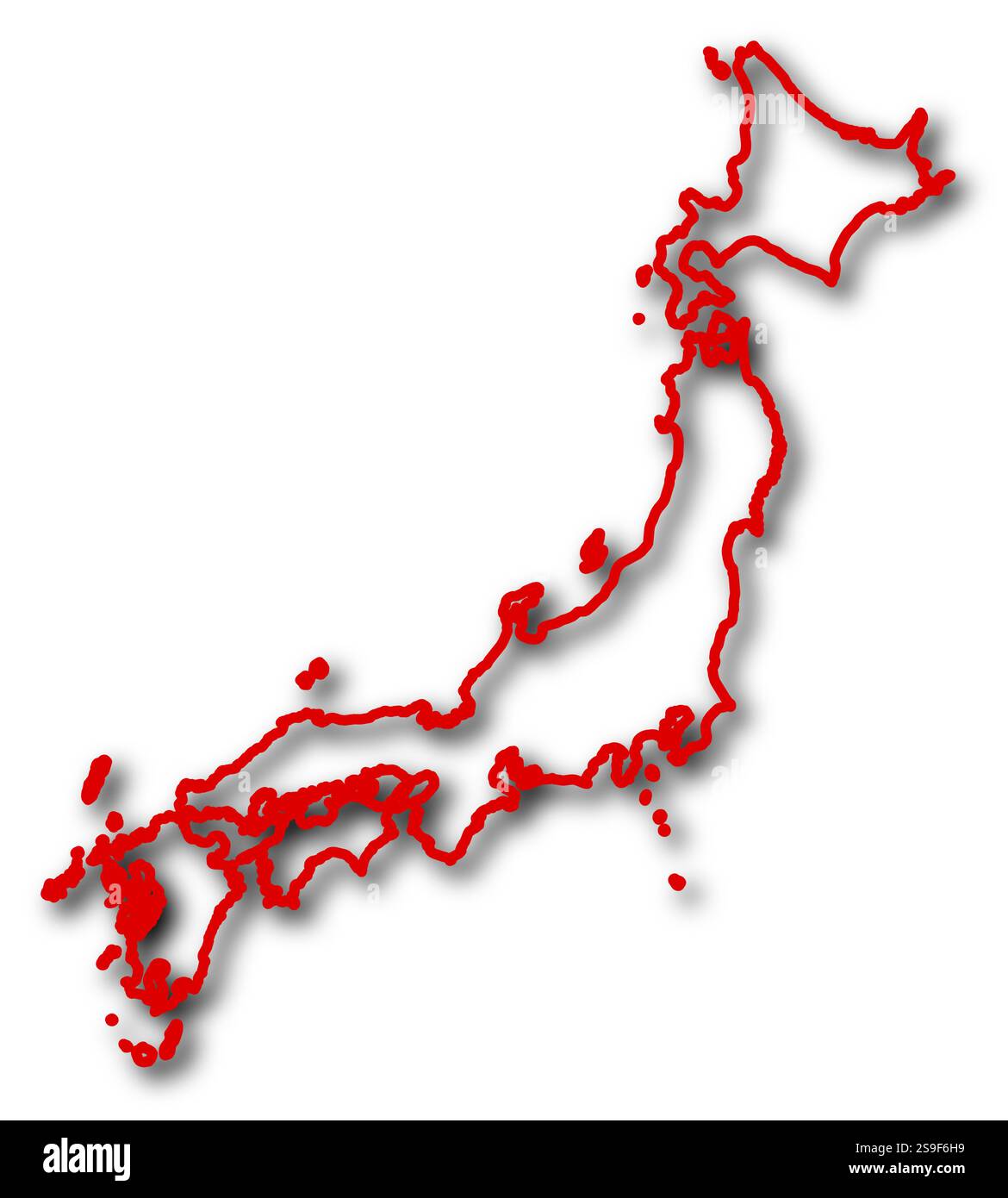 Map of Japan in red contour lines with Shadow Stock Vector Image & Art ...