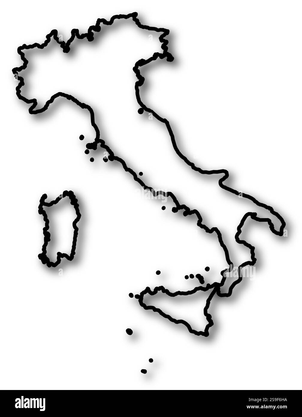 Map of Italy in a black contour line with Shadow Stock Vector Image ...
