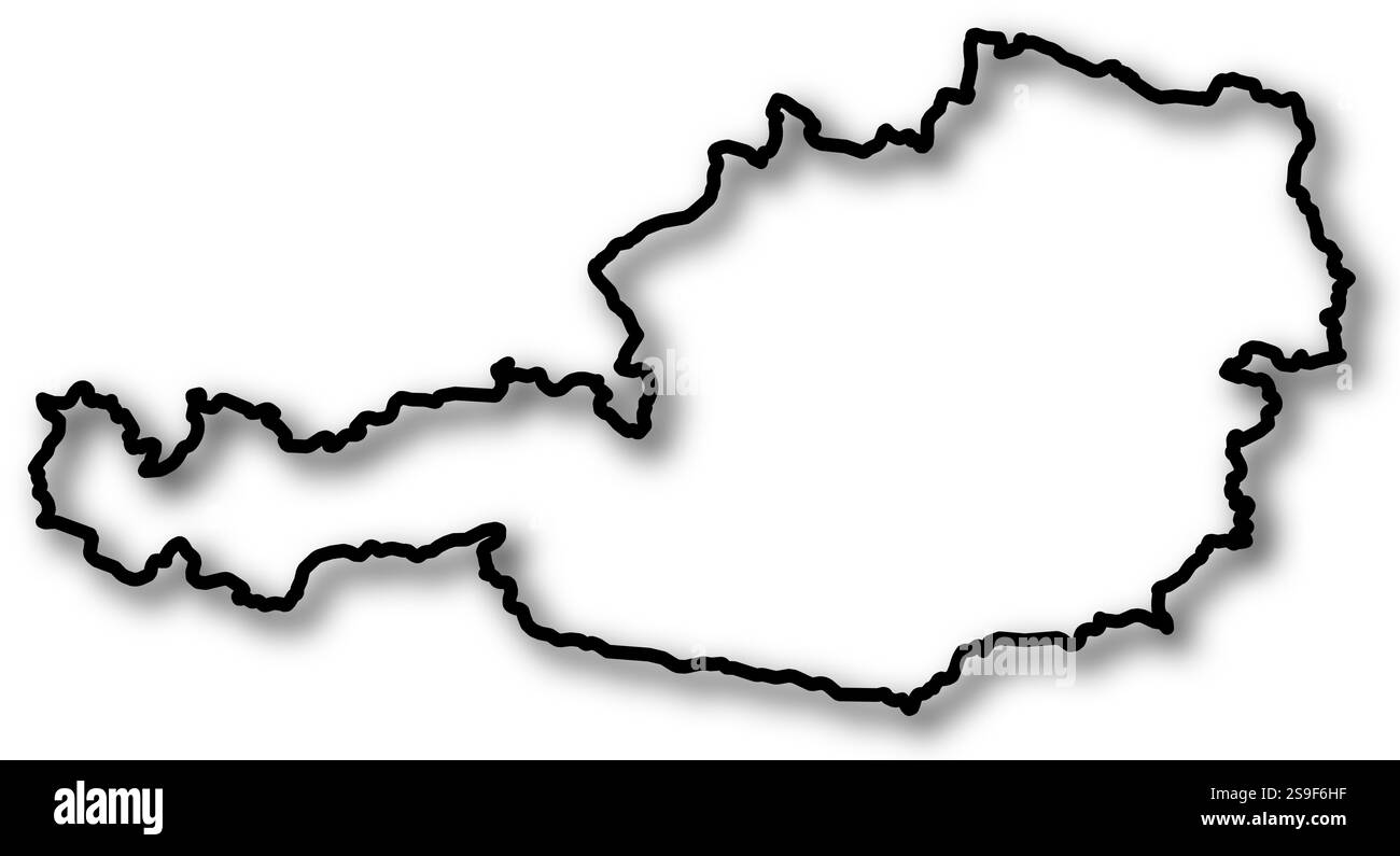 Map of Austria in a black contour line with Shadow Stock Vector Image ...