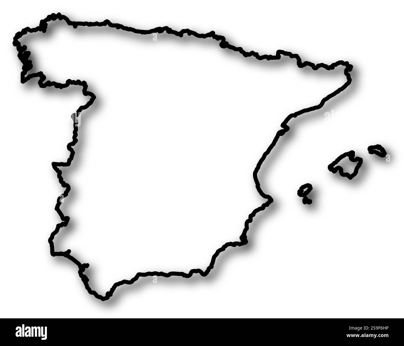 Map of Spain in a black contour line with Shadow Stock Vector Image ...