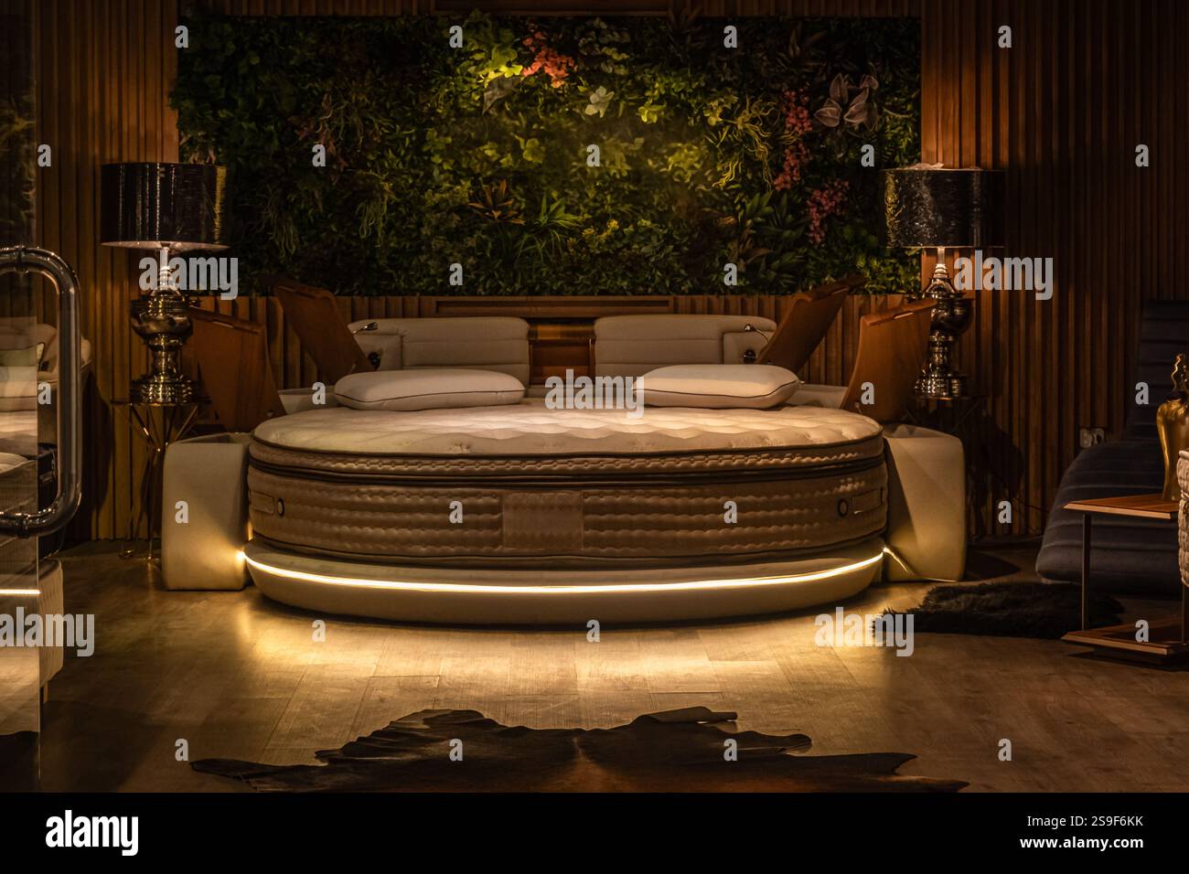 Design of a modern bedroom interior in a warm color palette with double ...