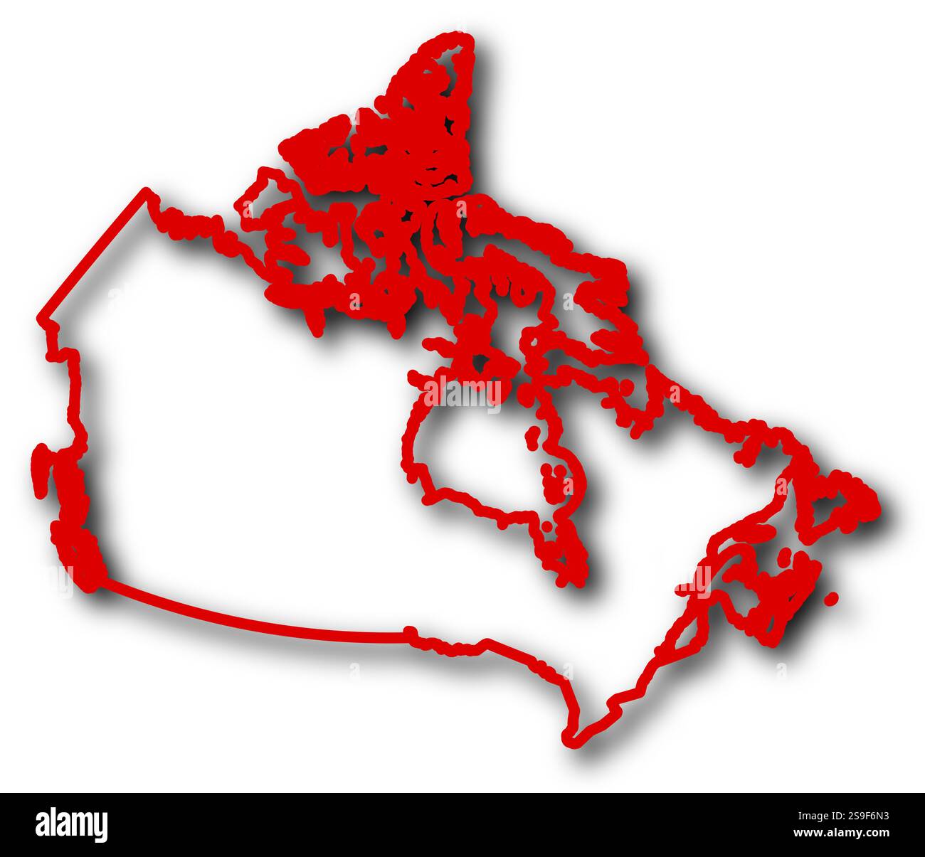 Map of Canada in red contour lines with Shadow Stock Vector Image & Art ...