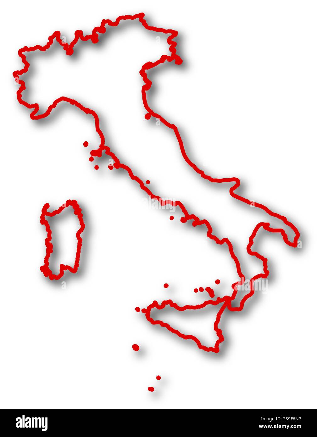 Map of Italy in red contour lines with Shadow Stock Vector Image & Art ...